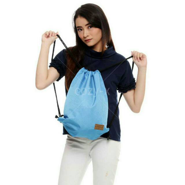 Jual Tas Serut Gendong Wanita Pria Biru Polos Bahan Nylon Tebal dan ...