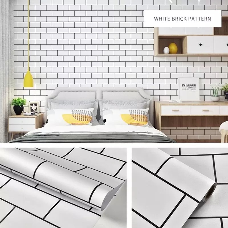 Jual WALLPAPER DINDING MURAH / WALLPAPER MOTIF BATA PUTIH LIST HITAM 45 ...