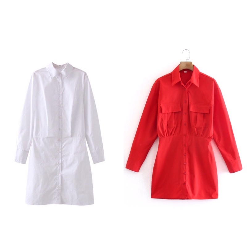 Jual Dress Mini Slim Waist Putih / Merah Polos | Shopee Indonesia