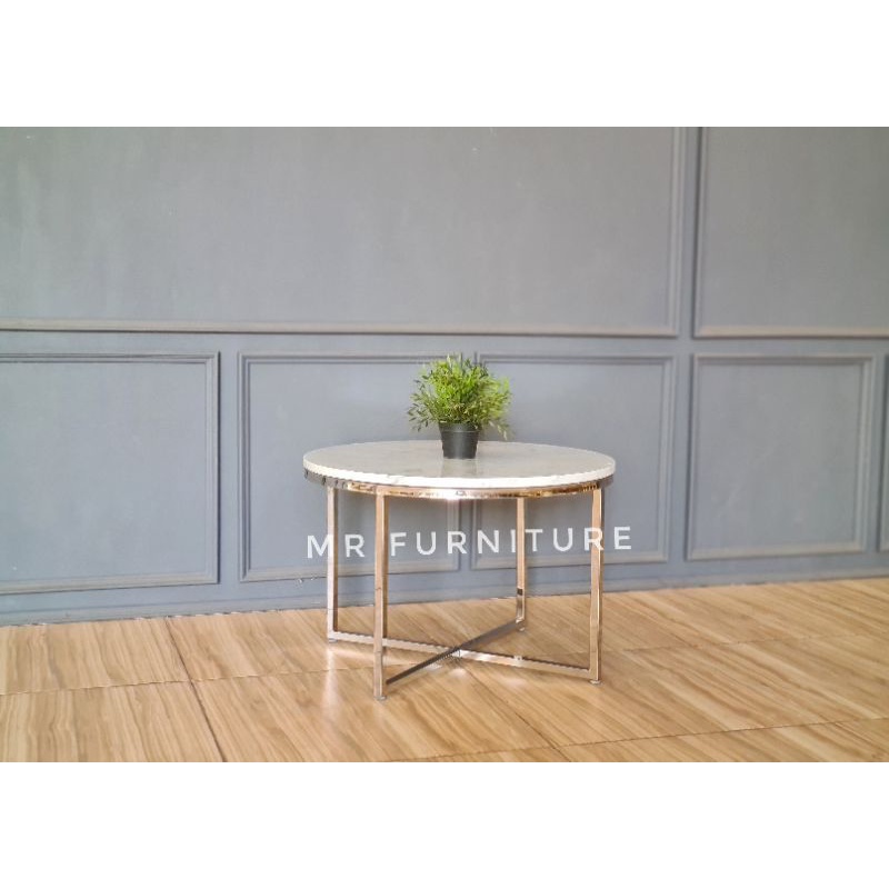 Jual stainles Coffee table marmer putih asli uk D 70 cm | Shopee Indonesia