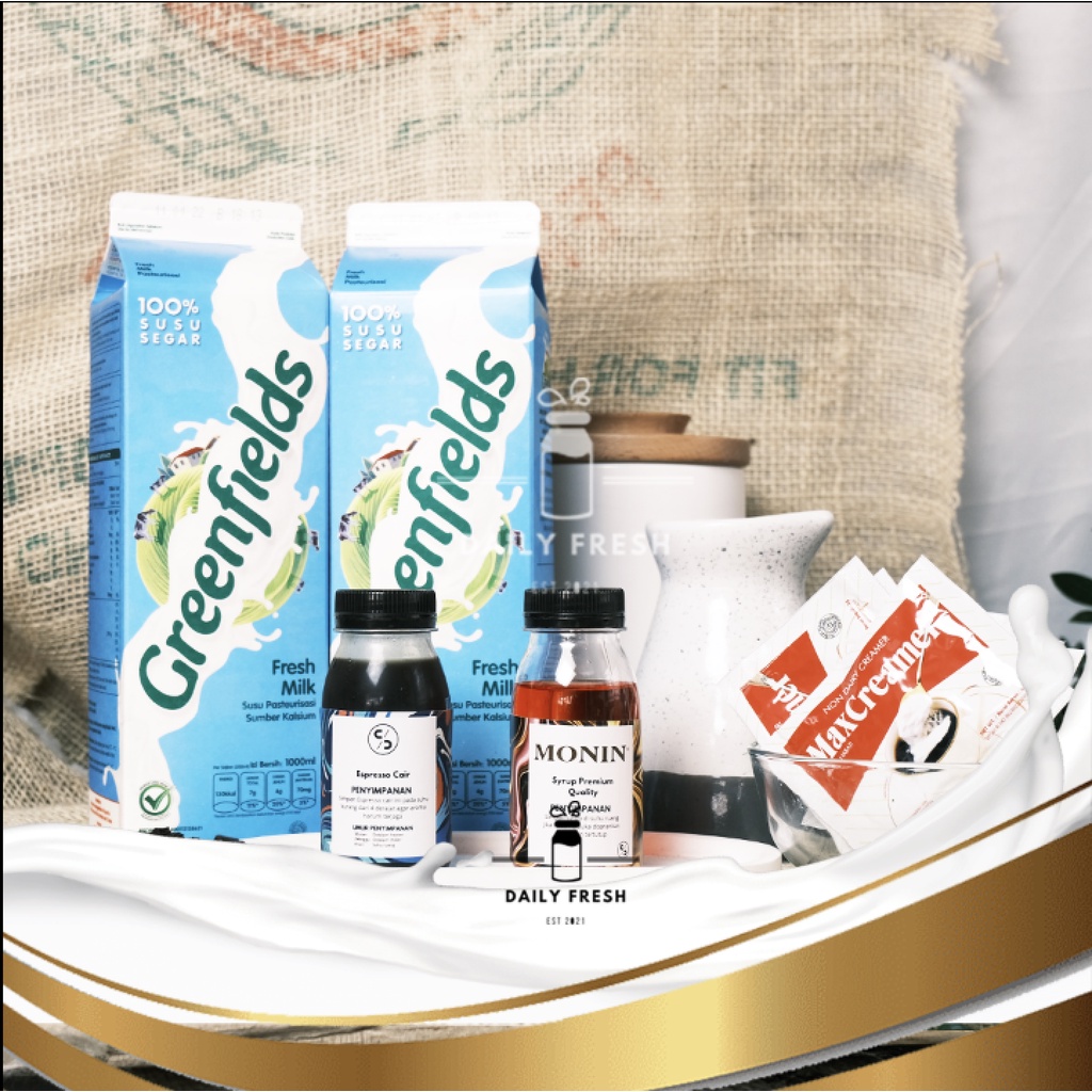 Jual PAKET ES KOPI SUSU RUMAHAN MONIN SYRUP MAX CREAMER GREENFIELDS ...