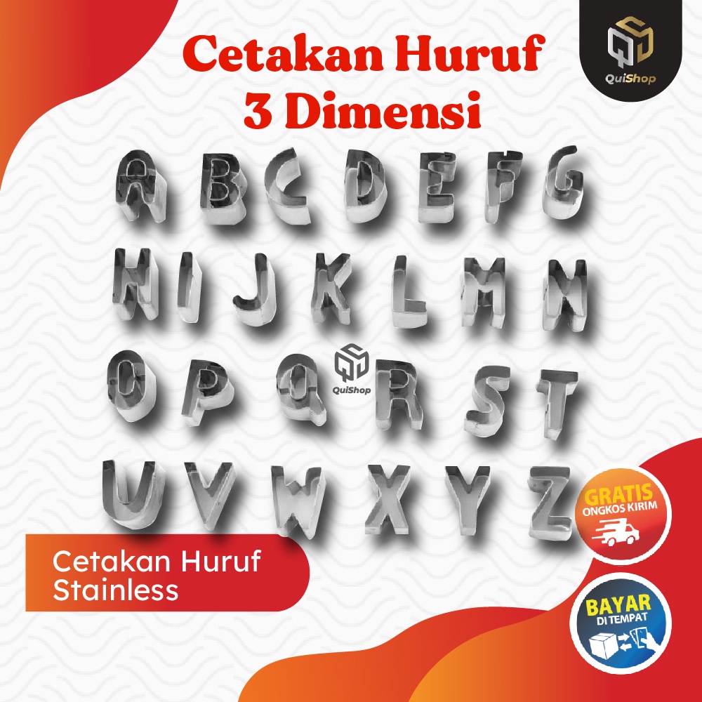 Jual Cetakan kue Huruf Stainless 26 piece set alpabet 3 Dimensi DIY ...