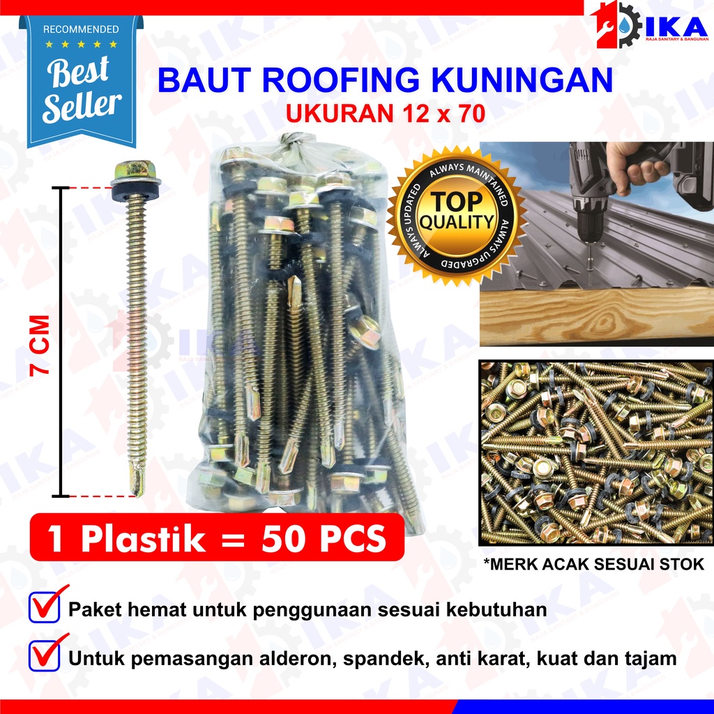 Jual (50 PCS) Skrup Baut Roofing Kuning Ecer 12 x 30 50 70 MURAH / Self Drilling Screw 3cm 5cm ...