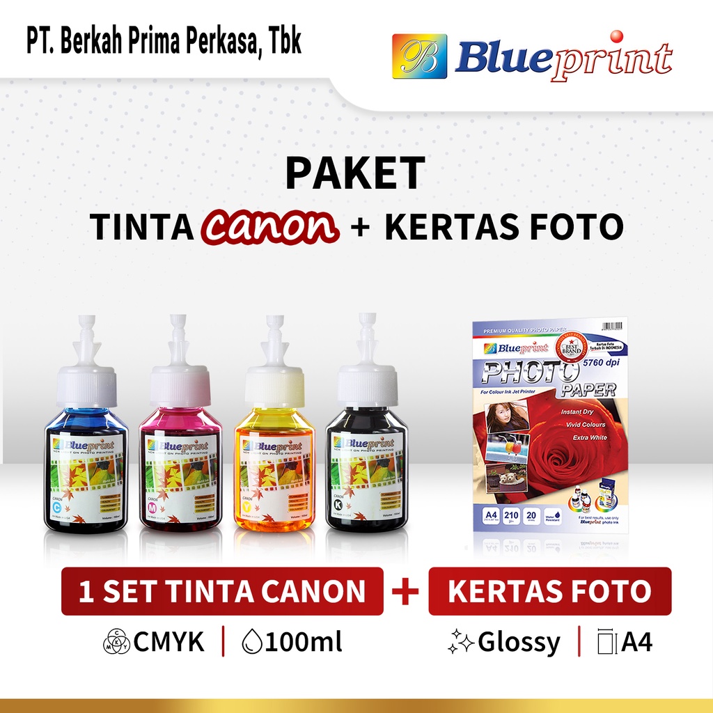 Jual Paket Tinta Canon 790 BLUEPRINT 100ml 1 Set + Kertas Foto Glossy ...