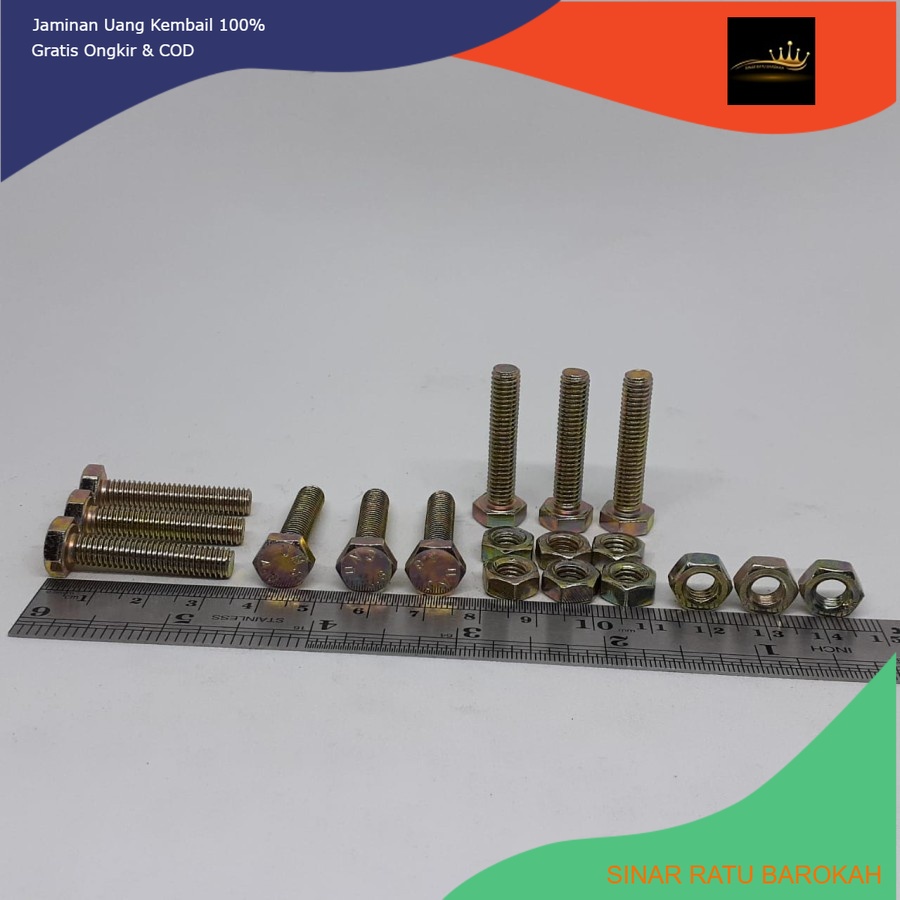 Jual BAUT MUR KUNING M6 X 30 / BMK M6X30 / BAUT M6X30 KUNING BMK M6 X 30 KUNCI 10 PANJANG 3CM 3 ...