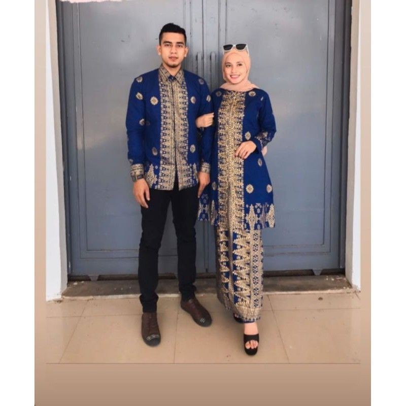 Jual setelan songket navy gold dan navy silver model kebaya /batik ...