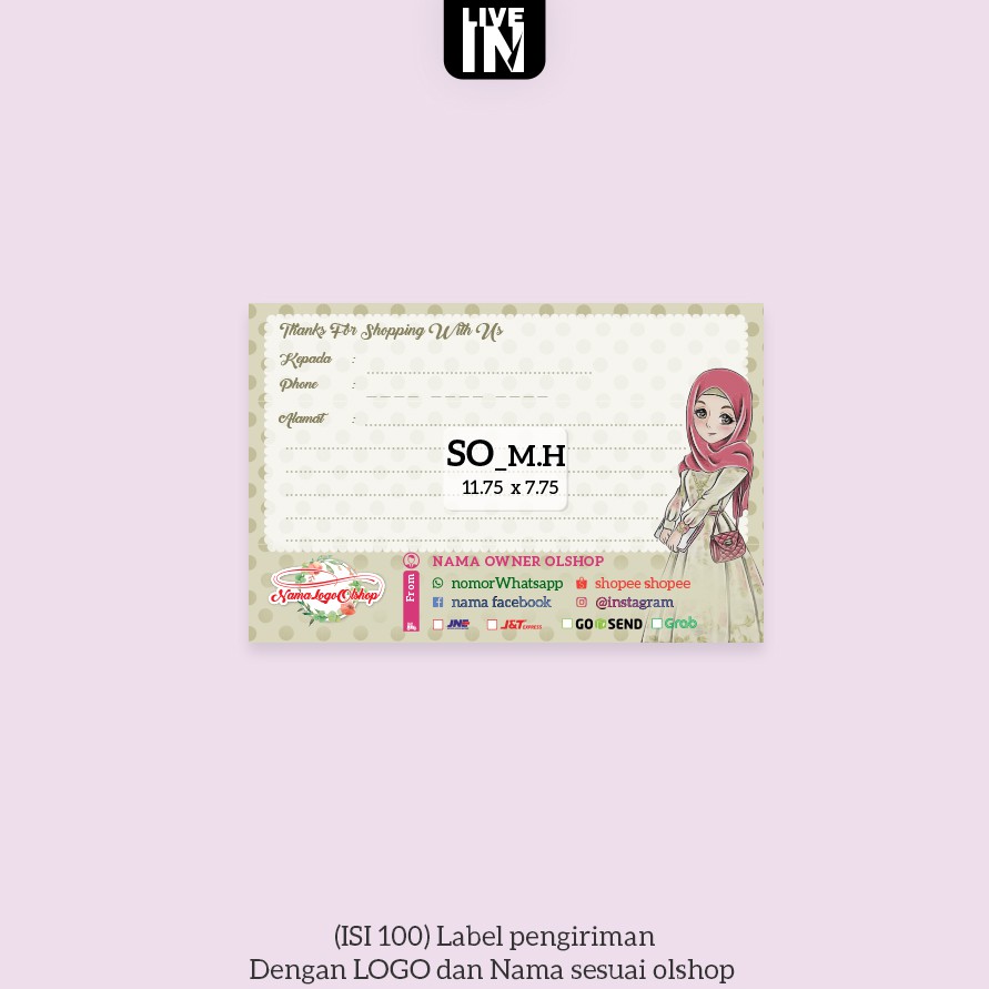 Jual isi 100 sticker label alamat pengiriman untuk olshop ukuran 11 x 7 ...