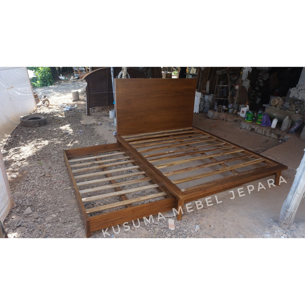 Jual Dipan Tempat Tidur 2 Bed Kayu Jati Size Queen - 200cm x 150cm ...