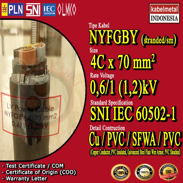 Jual Kabel NYFGBY 4x70 mm2 METAL /4x70 mm/4 x 70 mm2/4 x 70 mm/4x70mm2 ...