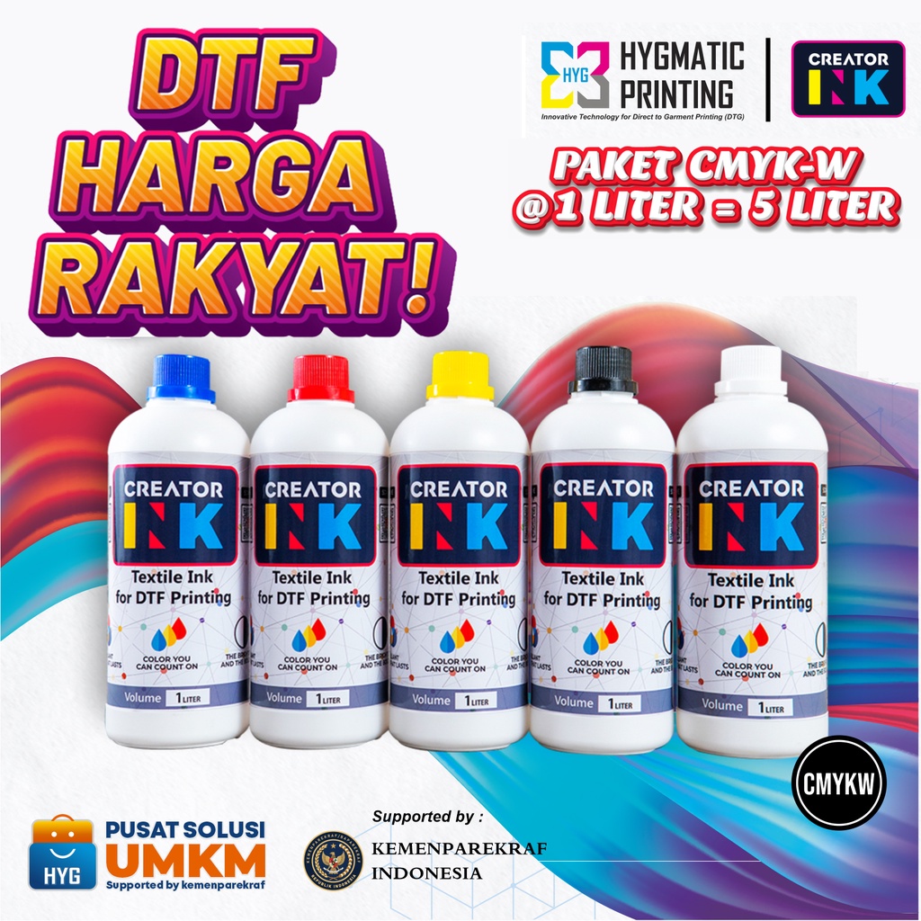 Jual Paket Tinta DTF CMYK - CMYK-W - CREATOR INK - 1 Liter | Shopee ...