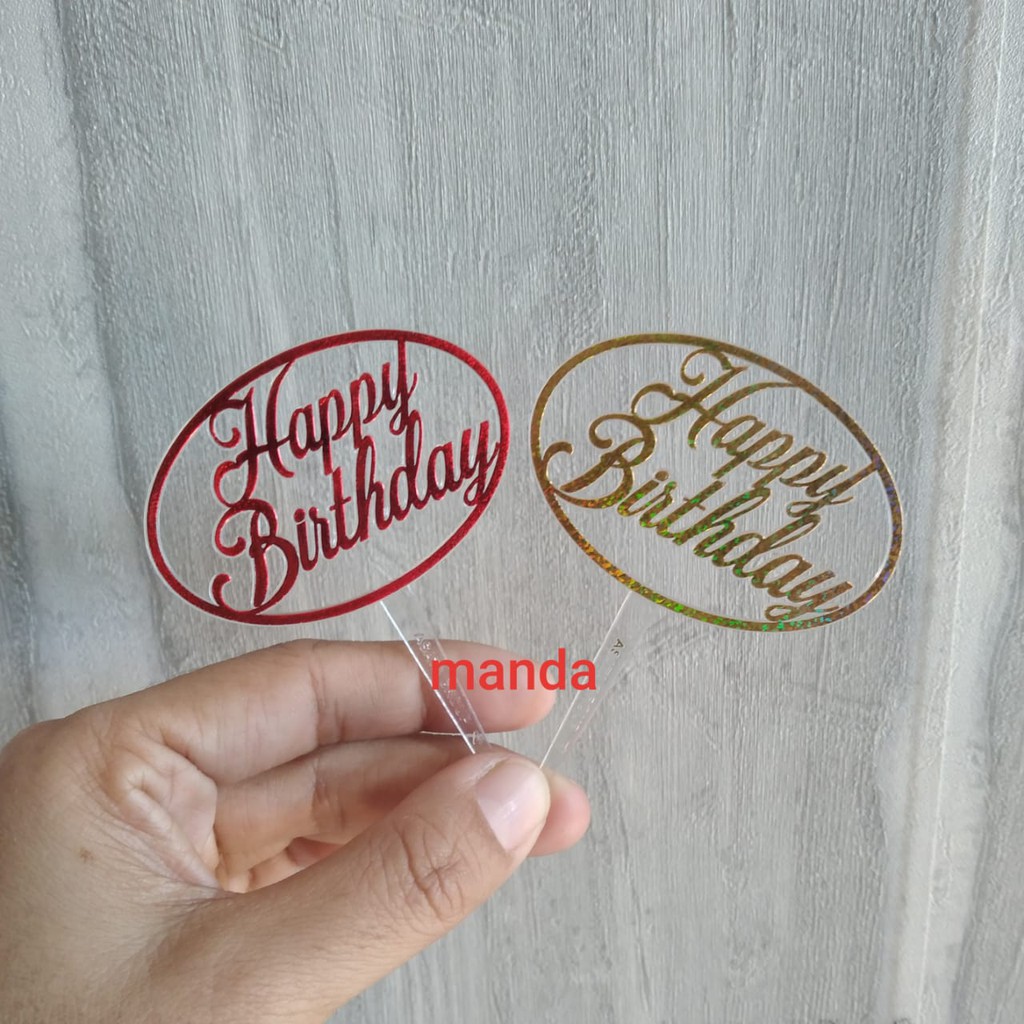 Jual Tusuk topper hiasan kue tart happy birthday oval | Shopee Indonesia