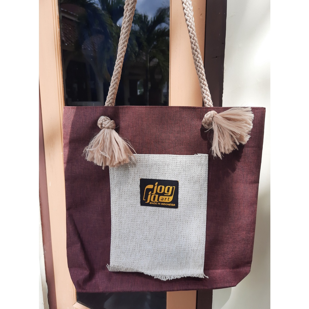 Jual Tote Bag Denim Polos Tali Sumbu & Pouch KHAS JOGJA | Shopee Indonesia
