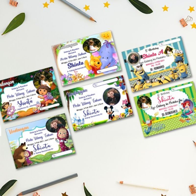 Jual undangan ulang tahun ultah | undangan lucu tema dora marsha minion ...