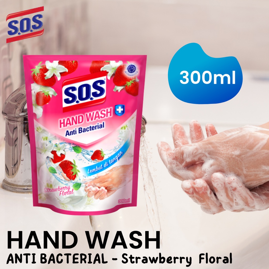 Jual SOS Hand Soap Anti Bacterial Strawberry Floral 300ml Sabun Cuci ...