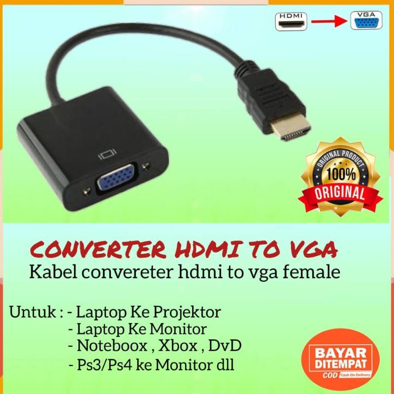 Jual KABEL HDMI TO VGA CONVERTER ADAPTER CABLE MALE TO FEMALE UNTUK ...