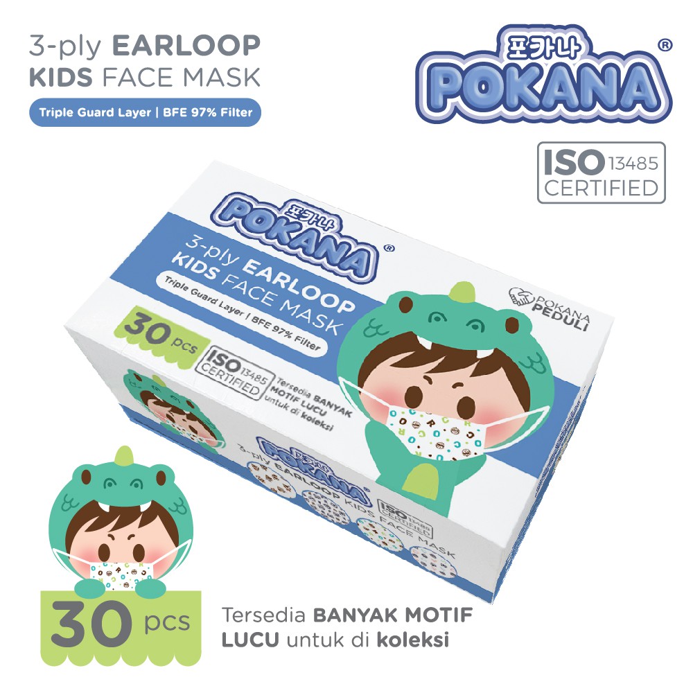 Jual POKANA 3-ply Earloop Surgical Face Masker Kids - Box isi 30pcs ...