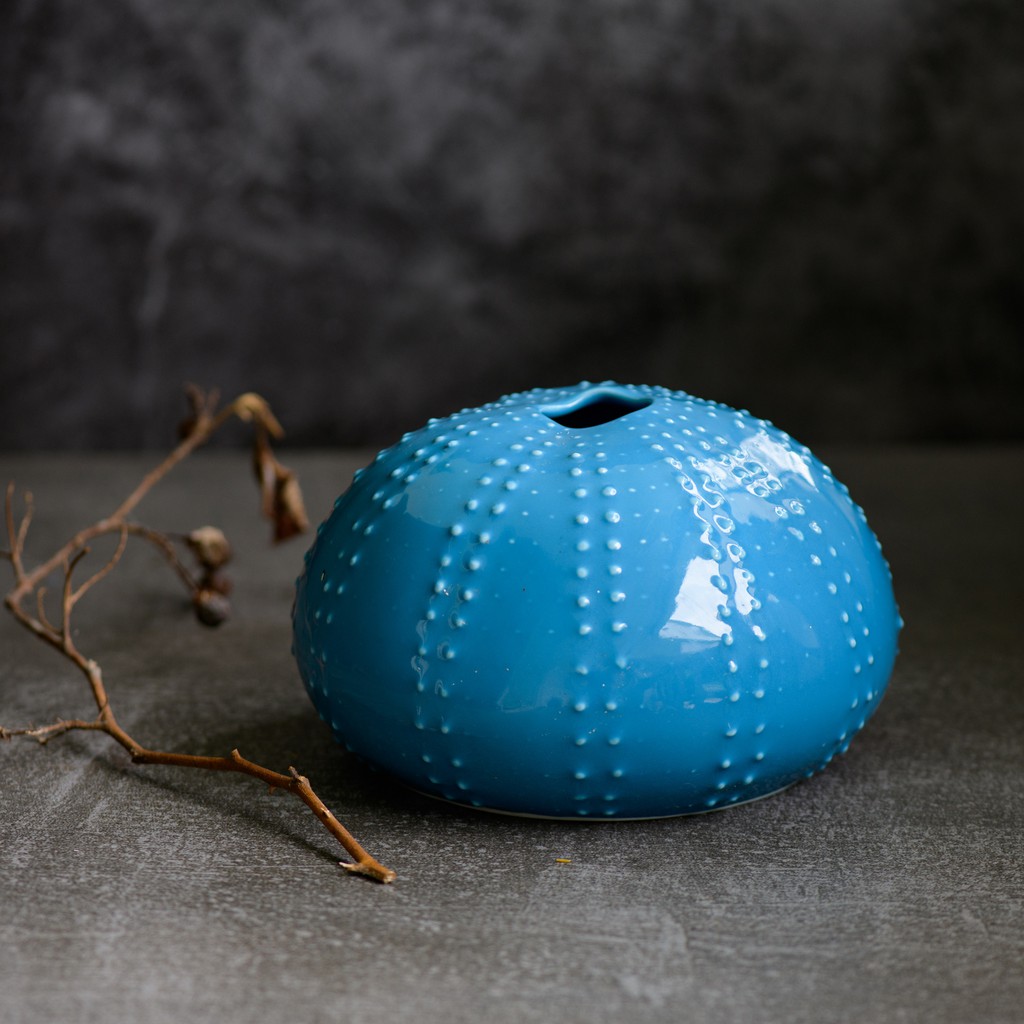 Jual Vas sea urchin cerulean blue / vas keramik sea urchin warna biru ...