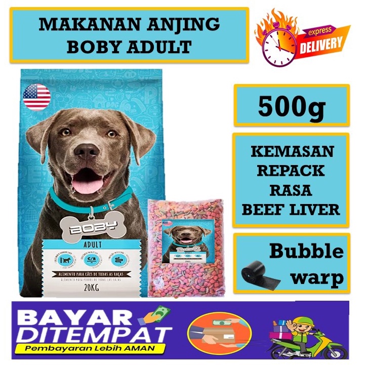 Jual Makanan Anjing BOBY DOG ADULT rasa beef liver kemasan 500Gr ...