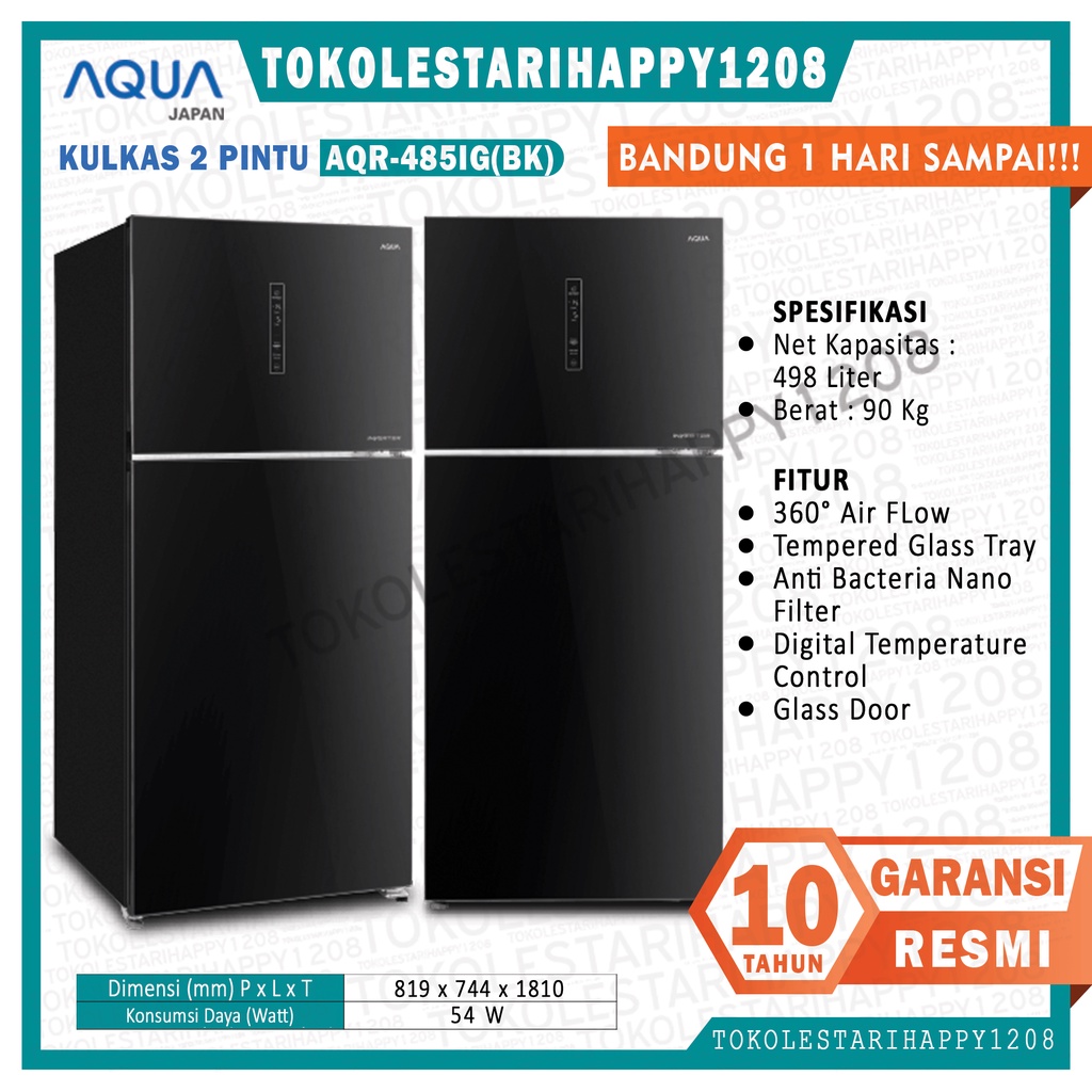 Jual KULKAS 2 PINTU AQUA AQR-555IG (BK) AQR 555 IG BK 498 LITER ...