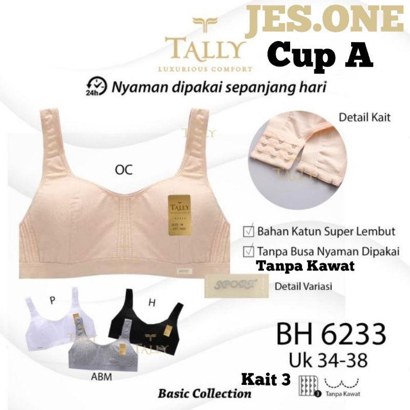 Jual TALLY 6233 Bra BH Katun Tanpa Kawat Tanpa Busa Cup A Kait 3 sz 34 ...