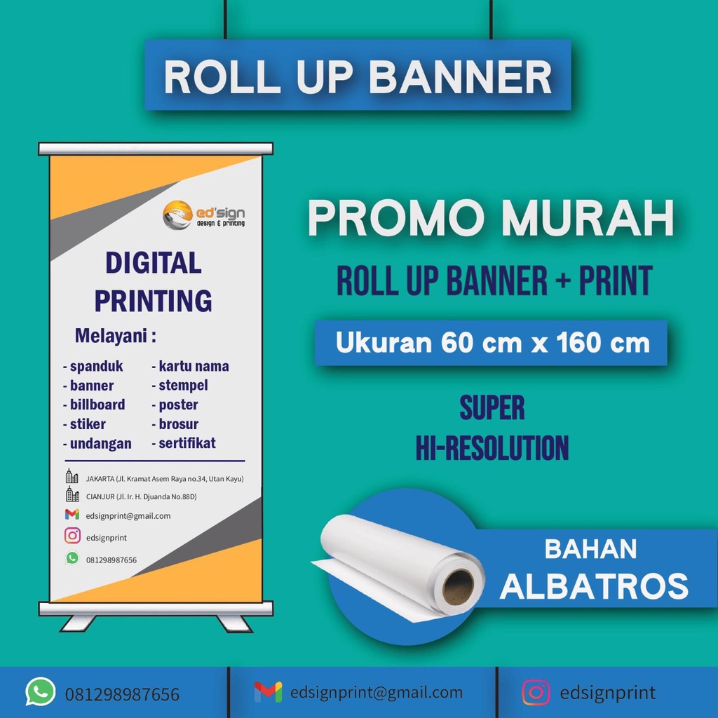 Jual CETAK | PRINT ROLL UP BANNER 160 X 60 | 200 x 120 BAHAN ALBATROS - 160x60cm | Shopee Indonesia