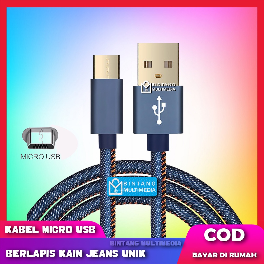 Jual Kabel Data Charger Micro USB Motif Jeans Bahan Kain Denim Unik ...