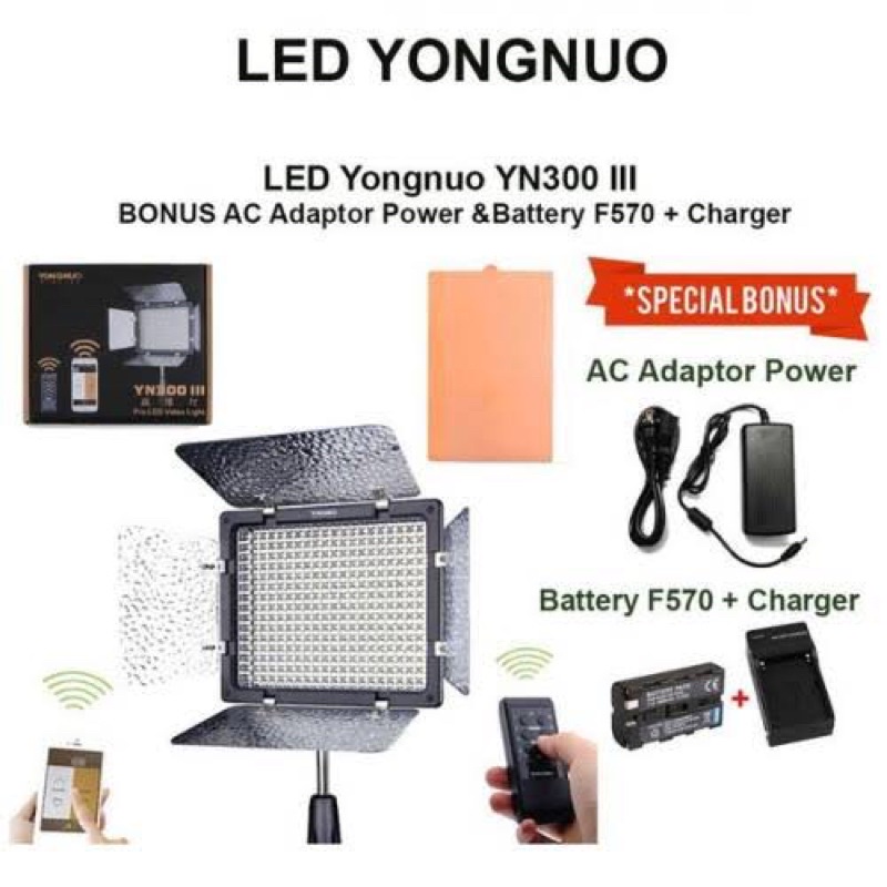 Jual YONGNUO YN 300 III LED VIDEO LIGHT(Free Baterai + Charger + Ac ...