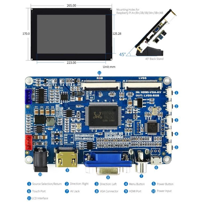 Jual LCD Waveshare 10.1 inch 10" (H) Capasitive Touch HDMI VGA AV ...