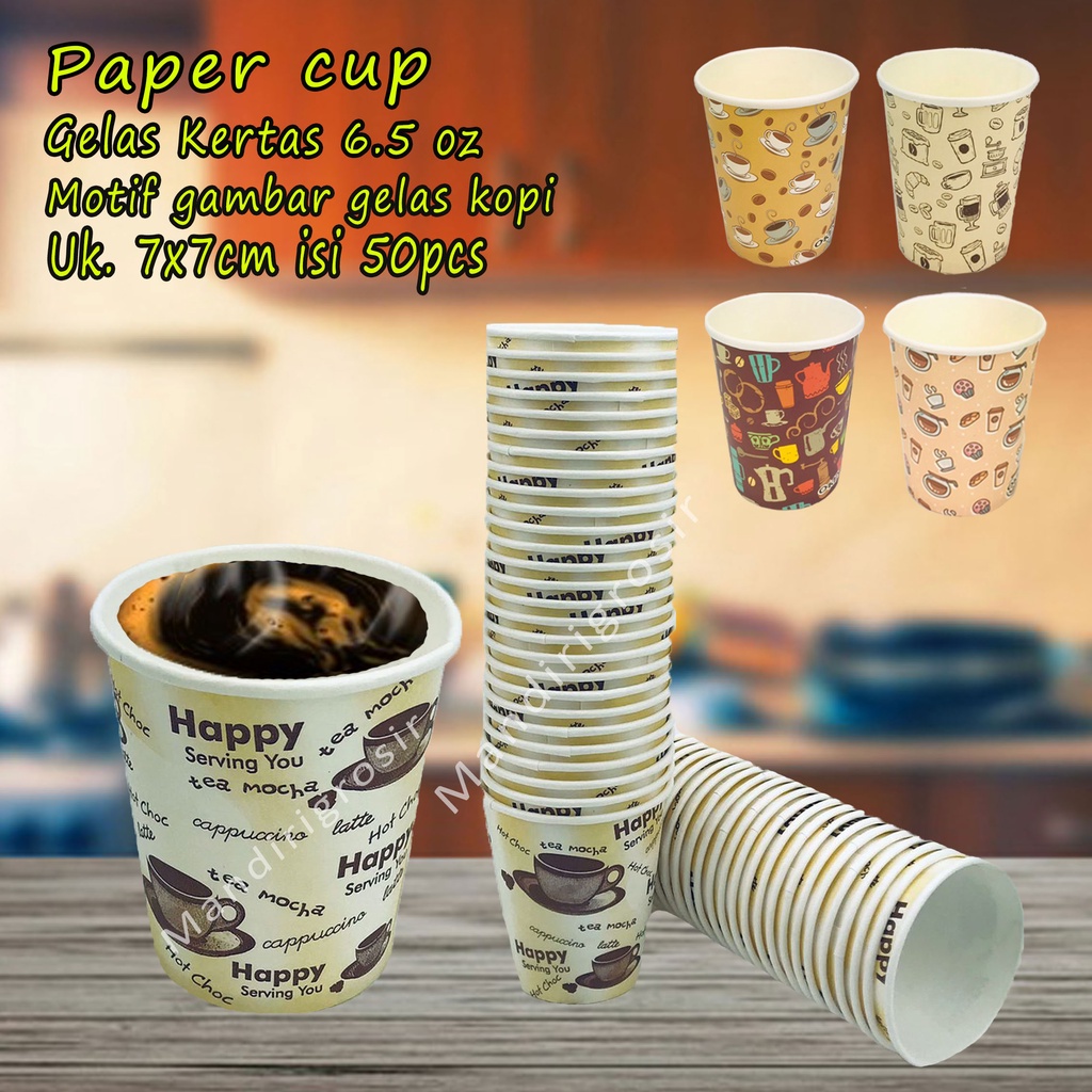 Jual Paper cup * Gelas Kertas * Motif gambar gelas kopi * Isi 50pcs 6.5 oz | Shopee Indonesia