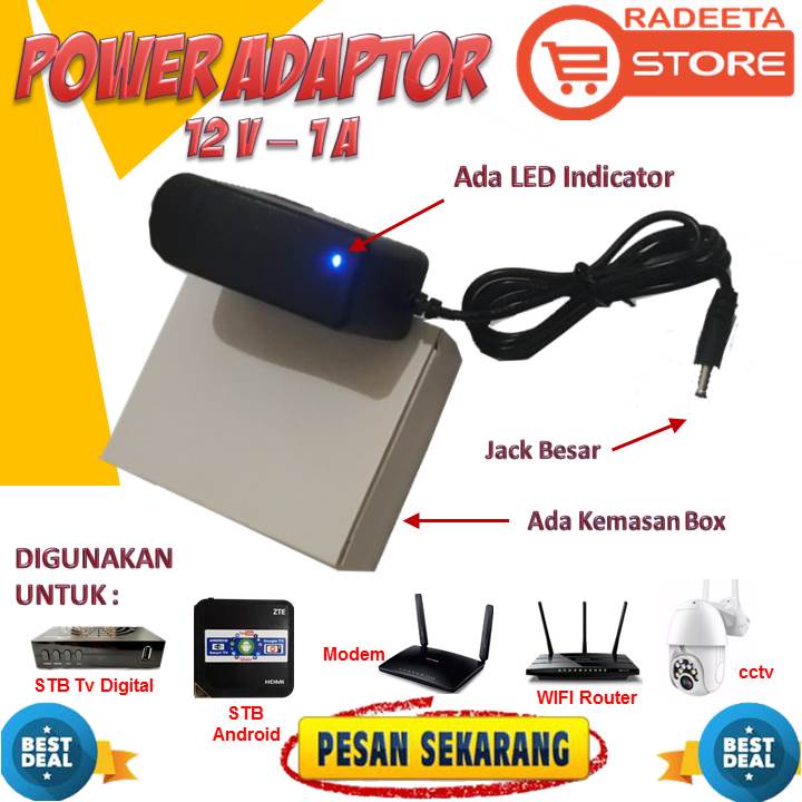 Jual Adaptor Adapter 12 V Volt 1 A Ampere Jack Besar Untuk Set Top Box ...