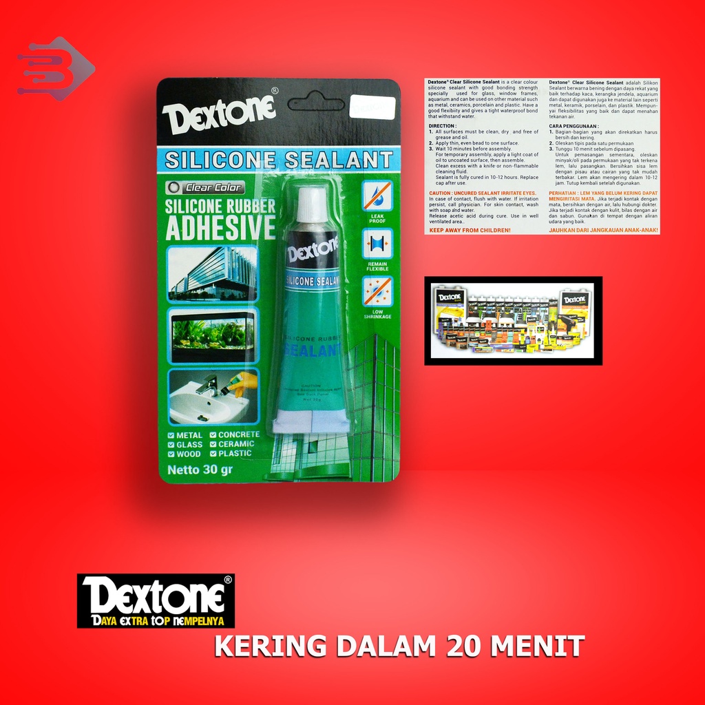 Jual lem kaca / sealant dextone kering 10-20menit | Shopee Indonesia