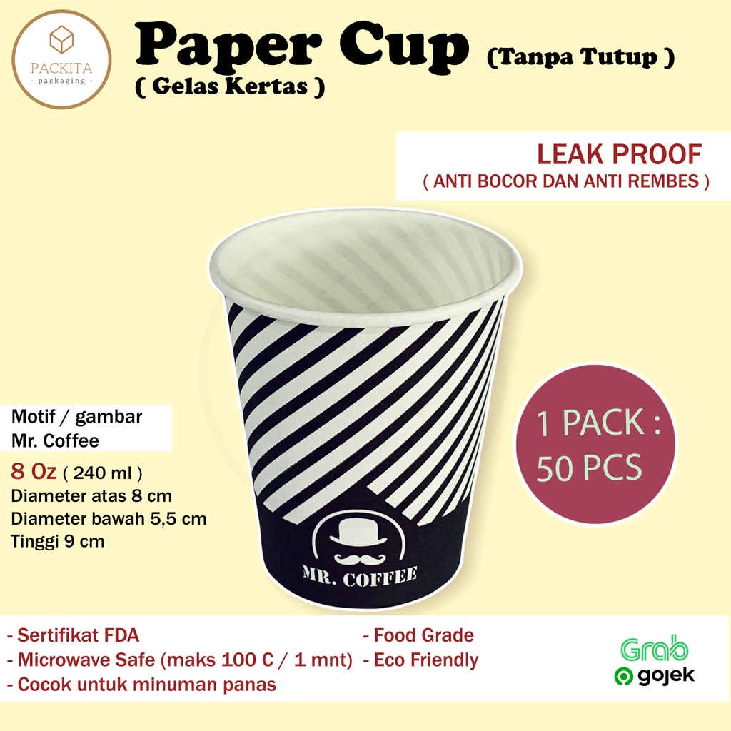 Jual Paper Hot Cup Motif Mr Coffee 8 Oz 240 ml (50 pcs) | Shopee Indonesia