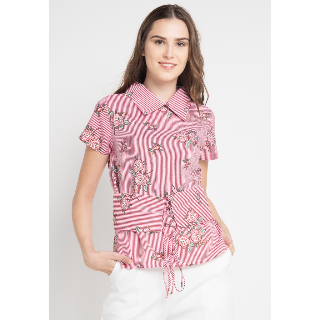 Jual FAME - Blouse Wanita Lengan Pendek Striped - 9221480 | Shopee ...