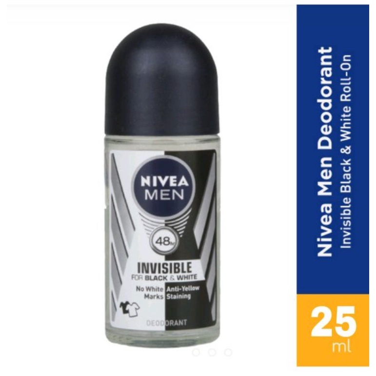 Jual Nivea Men Deodorant Invisible Black&White Original Roll On 25ml | Shopee Indonesia