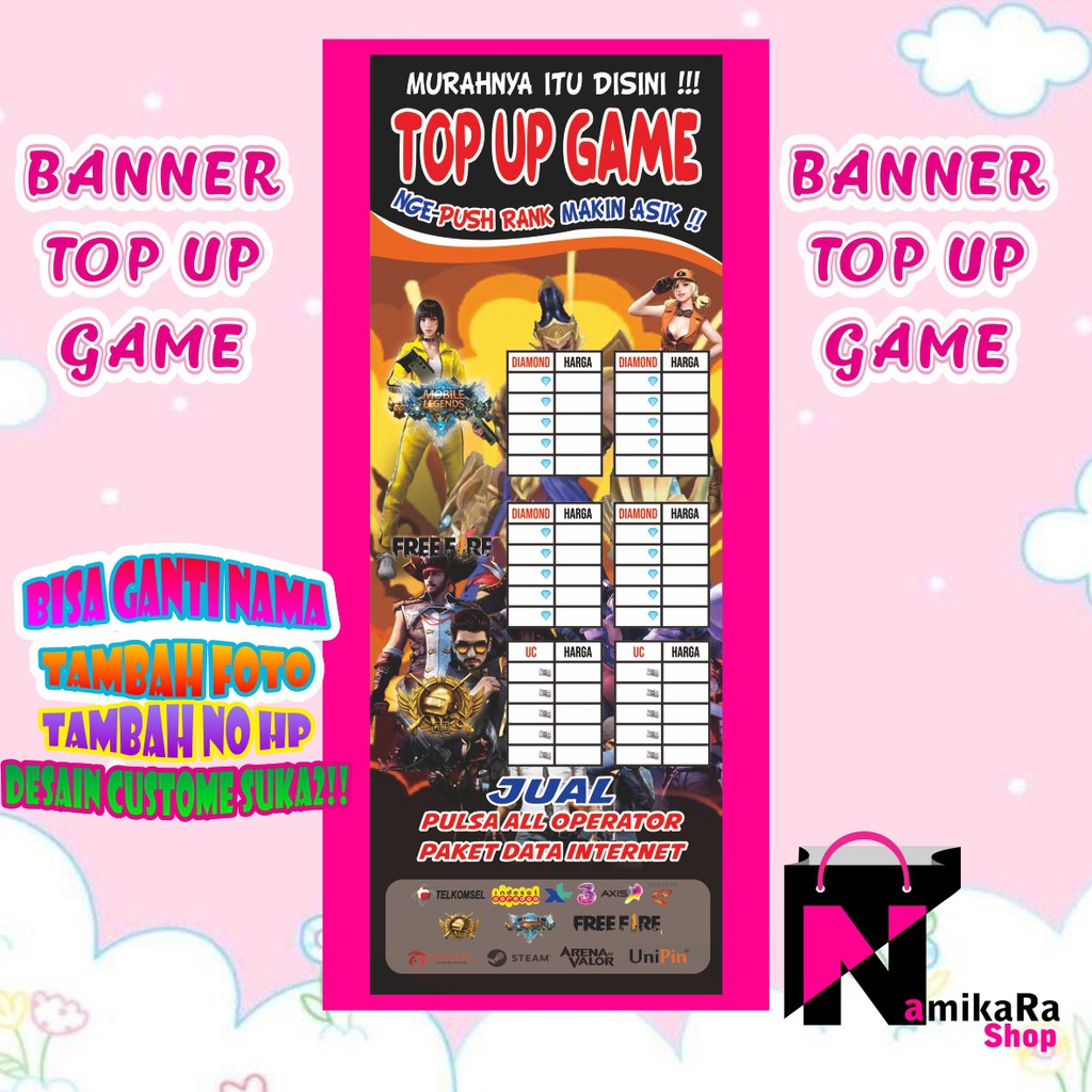 Jual Banner Spanduk Backdrop Top Up Game Ukuran 100cmx50cm Termurah ...