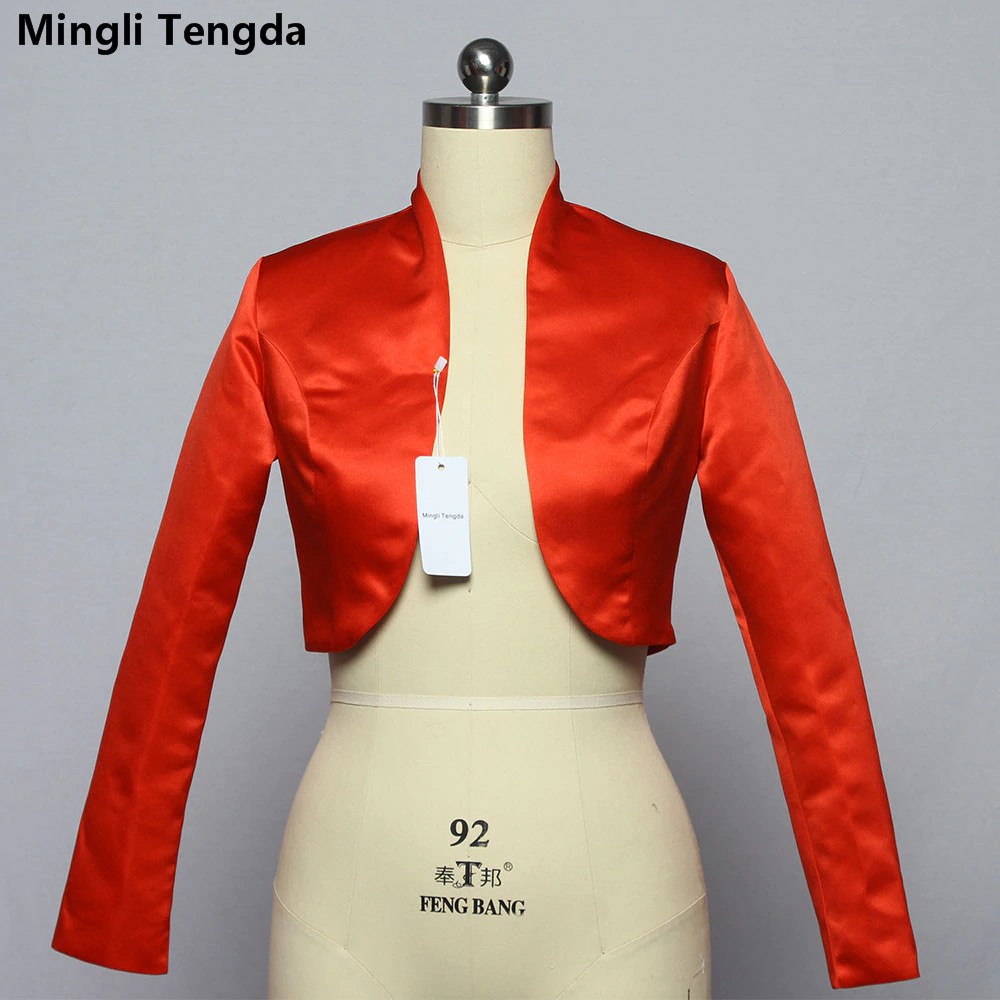 Jual Mingli Tengda Stain Long Sleeve Wedding Bolero Bridal Jacket Red ...