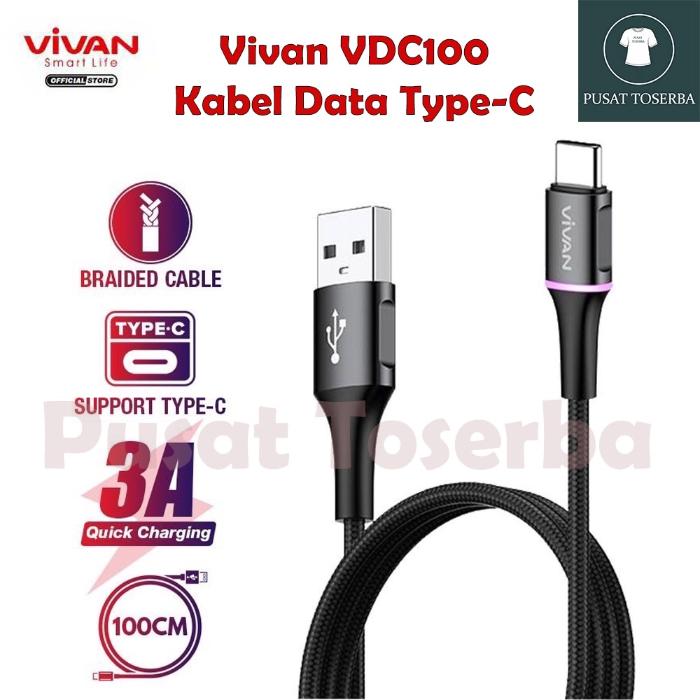 Jual Kabel Data Vivan VDC100 Type-C | Data Cable RGB LED Light Quick ...