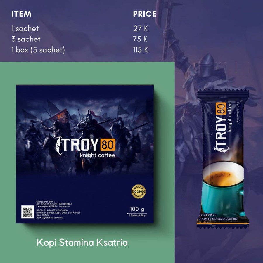 Jual PER BOX isi 5 KOPI TROY 80 - UNTUK SANG KESATRIA KELUARGA HARMONIS ...