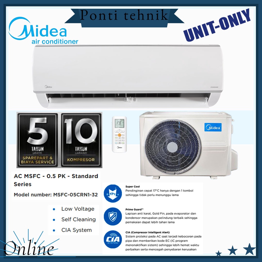 Jual AC SPLIT LOW WATT MIDEA MSFC-05CRN2X - 1/2 PK UNIT ONLY | Shopee ...