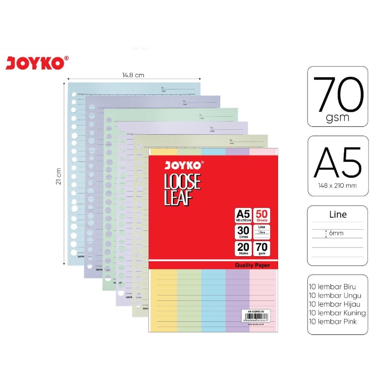 Jual LOOSE LEAF A5 B5 GRID DOT PLAIN GARIS 100 GRAM JOYKO 50 SHEETS ISI BINDER REFILL KOTAK ...