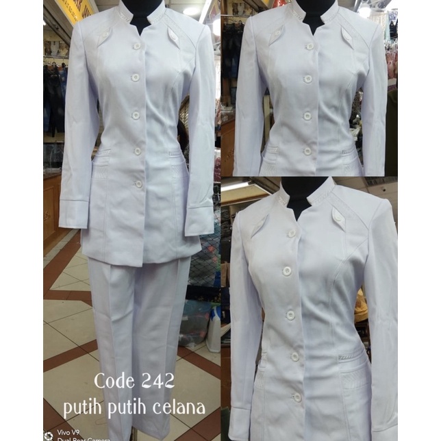 Jual seragam kerja wanita putih putih polos guru asn pns suster ...