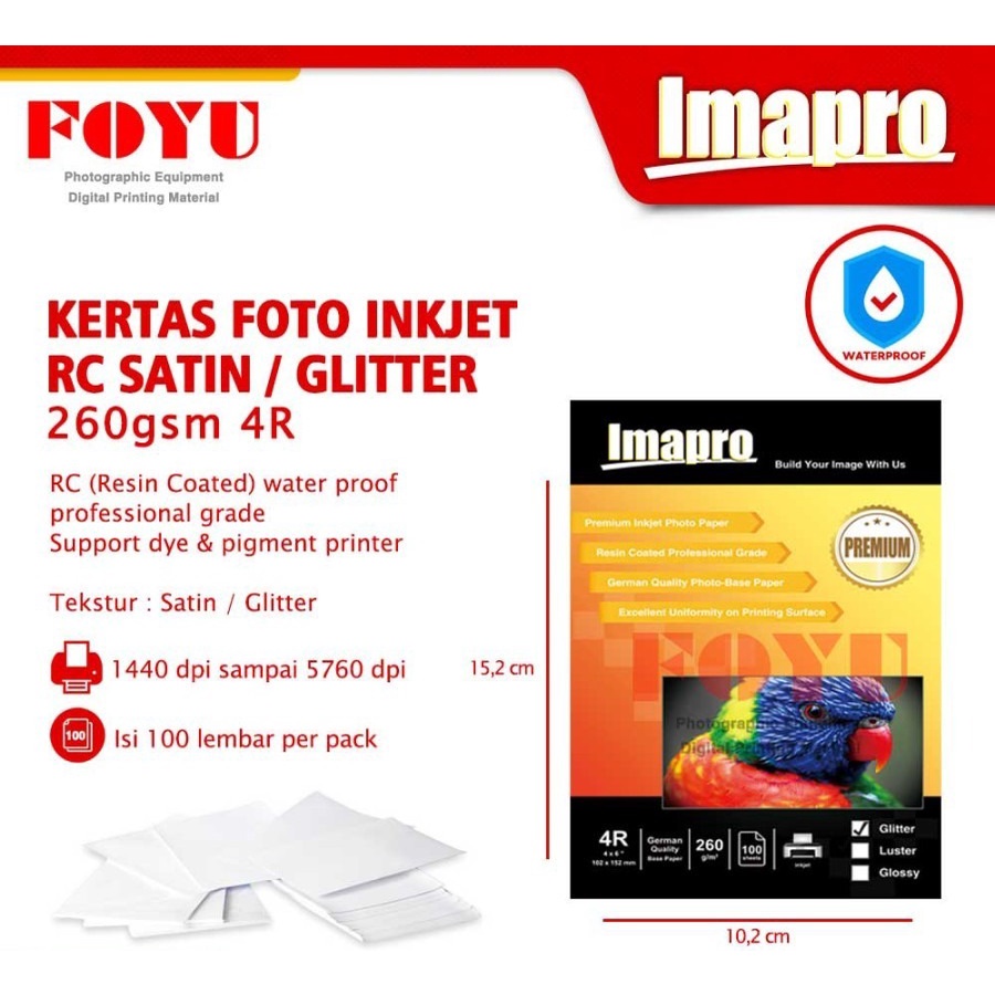 Jual Kertas Foto Inkjet Imapro Professional RC Satin Glitter 260gsm 4R ...