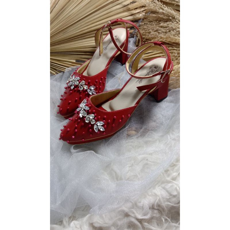 Jual sepatu pesta heels wedding mingka merah maroon 7cm platform ...