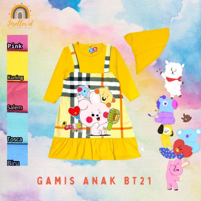 Jual DRESS GAMIS MUSLIM SET HIJAB ANAK PEREMPUAN MOTIF KARAKTER BTS BT21 2-10 TAHUN | Shopee ...