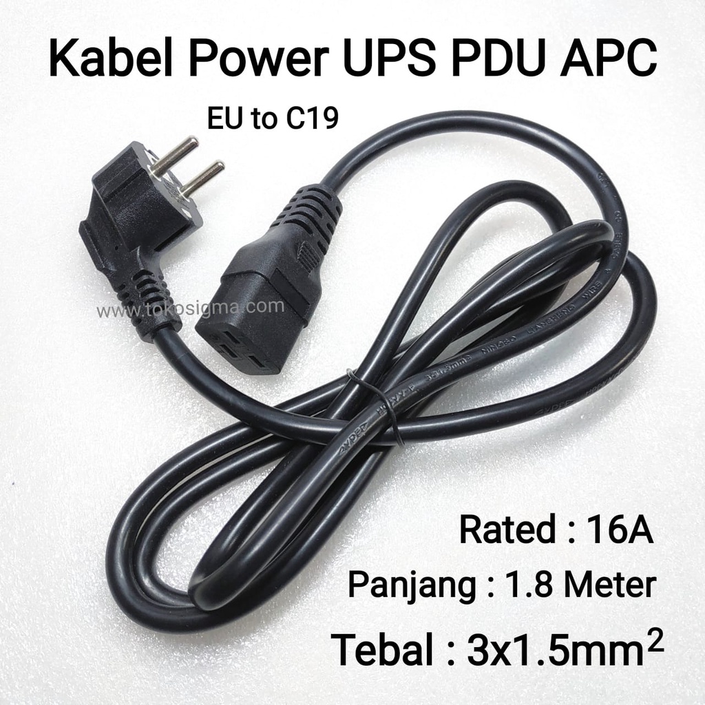 Jual Kabel Power Cord 1.8M APC UPS PDU ATS EU-C19 Plug Schuko 3x1.5mm ...