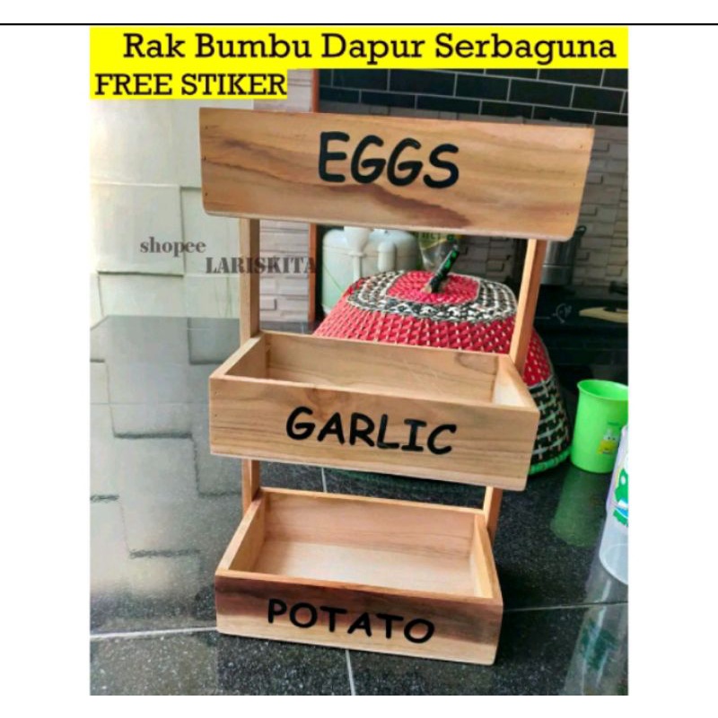 Jual rak bumbu kayu estetik 3 susun free stiker tulisan random | Shopee ...