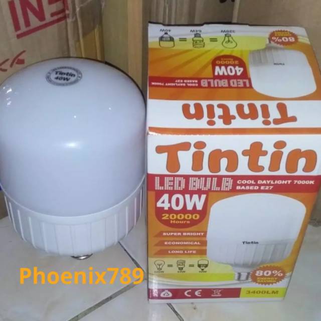Jual Bohlam Lampu LED Tabung Jumbo 40 Watt Putih TINTIN LED Bulb Kapsul 3400LM E27 Cool Daylight ...