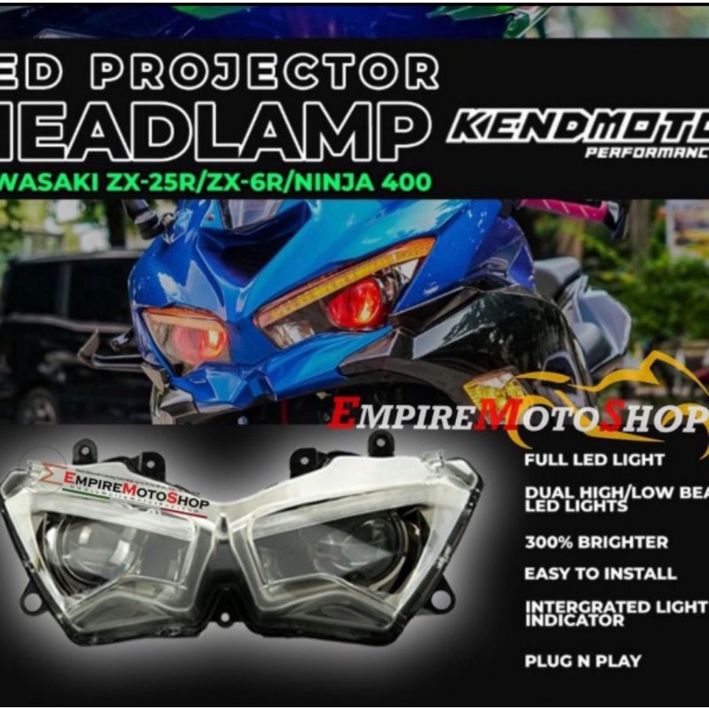 Jual Headlamp Reflektor LED Projector Kawasaki ZX25R Ninja 400 ZX-6R KENDMOTO | Shopee Indonesia