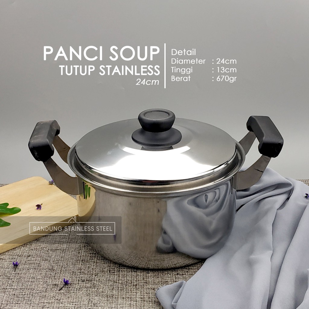 Jual Panci Soup 24cm tutup stainless steel murah MT pegangan besar ...