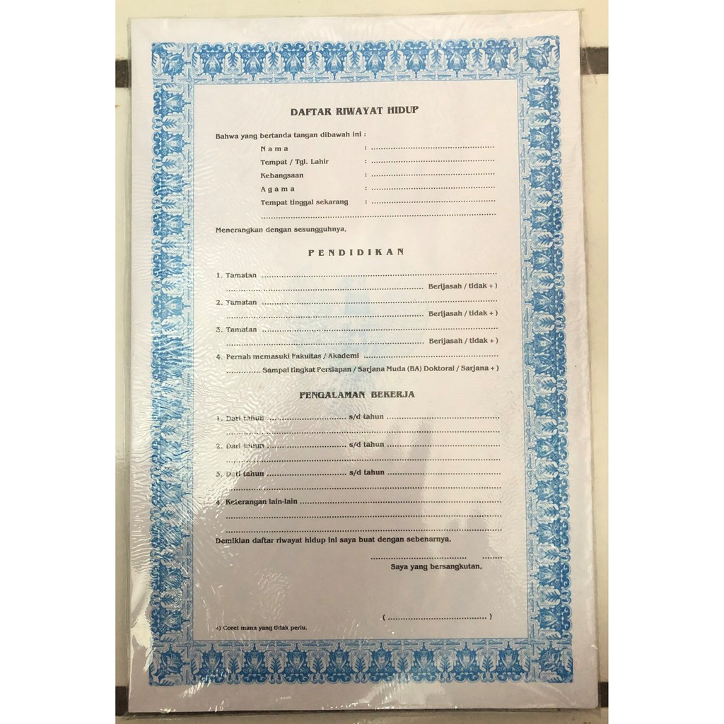 Jual Blangko daftar riwayat hidup / lembar / Kertas Daftar riwayat hidp ...